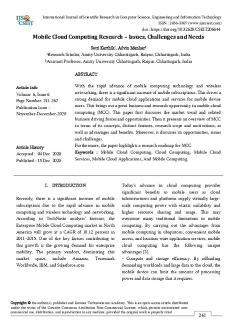 Pdf Mobile Cloud Computing Research Issues Challenges And Needs