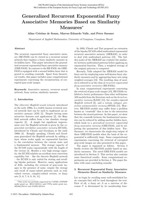 Pdf Generalized Recurrent Exponential Fuzzy Associative Memories Based On Similarity Measures