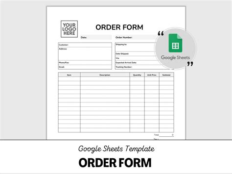 Order Form Editable Template Google Sheets Small Business Order Form Invoice Template Order