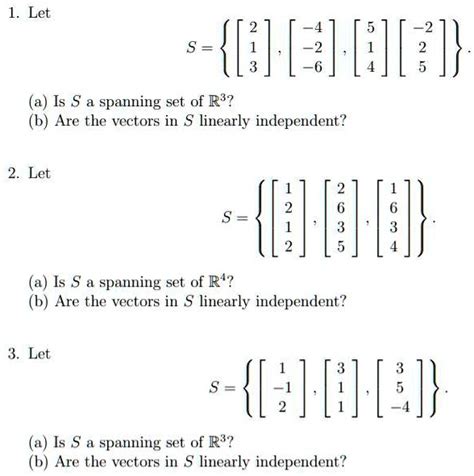 SOLVED Let S XL Is S A Spanning Set Of R Are The Vectors In S Linearly Independent S Is S A