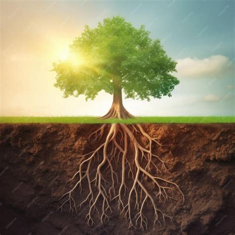 Premium Photo One Tree In A Field With Roots Reaching Deep Into The