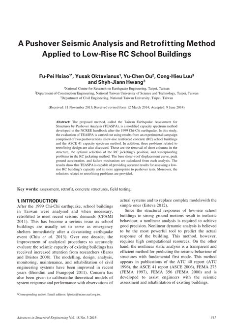Pdf A Pushover Seismic Analysis And Retrofitting Method Applied To Low Rise Rc School Buildings
