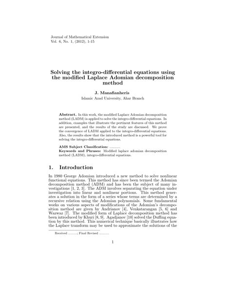 Pdf Solving The Integro Differential Equations Using The Modified