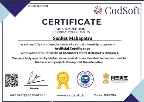 Sanket Mahapatra On Linkedin Artificialintelligence Codsoft Ai