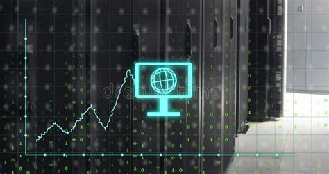 Image Of Computer With Globe Binary Codes Graphs Social Media Icons