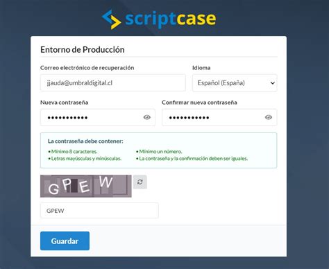 Error Al Cambiar La Contraseña Entorno De Produccion General Scriptcase Low Code
