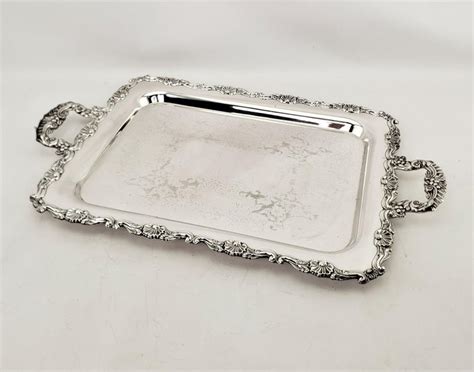 Antique Rectangular Silver Plated Serving Tray With Stylized Floral Decoration For Sale At 1stdibs