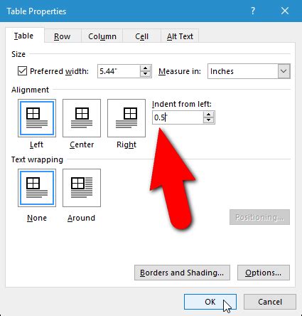 How To Indent An Entire Table In Microsoft Word