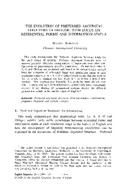 Pdf The Evolution Of Preferred Argument Structure In English