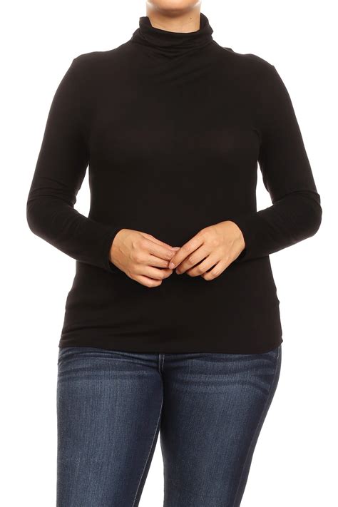 Womens Plus Size Casual Fitted Long Sleeve Solid Turtleneck Sweater