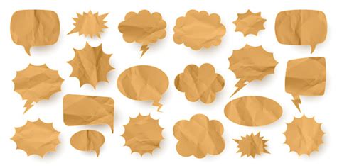 구겨진 종이 만화 말풍선 손으로 그린 복고풍 만화 스티커 팝 아트 스타일 골판지 질감이 있는 오래된 빈티지 대화 상자입니다 벡터 그림 공란에 대한 스톡 벡터 아트 및 기타