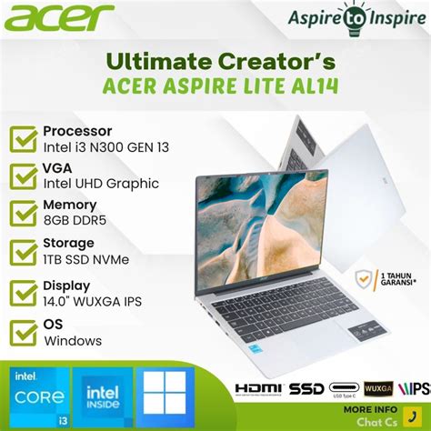 Laptop Baru Murah Acer Aspire Lite Al Intel I N Gb Tb Ssd Intel Uhd Wuxga Ips