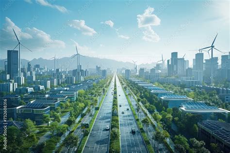 Visionary Green Cityscape With Renewable Energy Futuristic Cityscape All Buildings Equipped