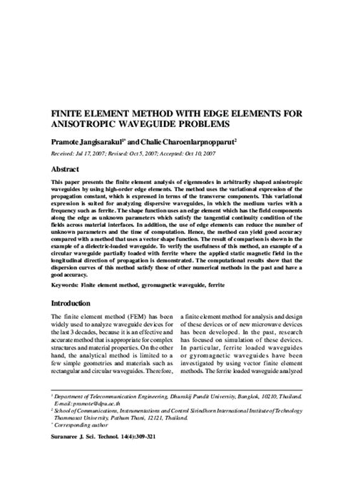Pdf Finite Element Method With Edge Elements For Anisotropic Waveguide Problems