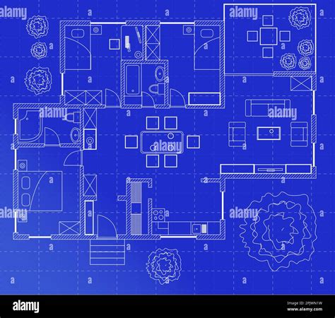 White Floor Plan Sketch Of A House On Millimeter Paper Stock Vector