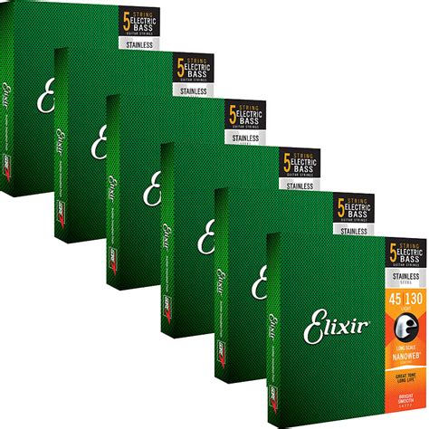 6 sets elixir 14777 nanoweb long scale 5 string electric bass reverb