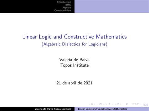 Linear Logic And Constructive Mathematics After Shulman Ppt