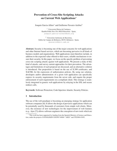 Pdf A Survey On Detection Techniques To Prevent Cross Site Scripting Attacks On Current Web