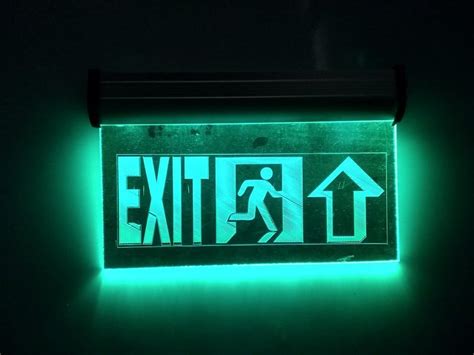 Graphics Green Industrial Exit Signs LED Model 1 S Dimensions 300 Mm X 130 Mm X 8 Mm For