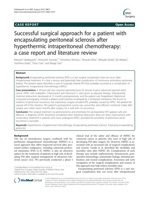 Pdf Successful Surgical Approach For A Patient With Encapsulating Peritoneal Sclerosis After