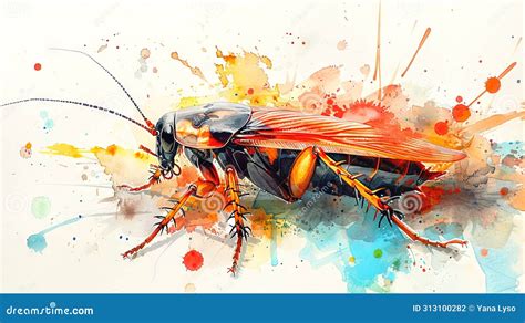 Watercolor Illustration Of A Cockroach Vibrant Insect Illustration