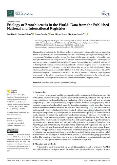 Pdf Etiology Of Bronchiectasis In The World Data From The Published