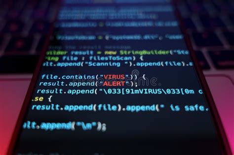 Virus On Smartphone Device Programming Code With Virus Alert Input