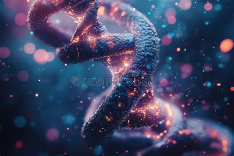 Colorful Dna Strand Illuminated By Particles Showcasing Scientific Innovation And Genetic