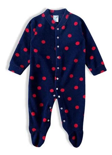 Macacão Tip Top Pijama Azul Escuro Com Bolinhas Vermelhas