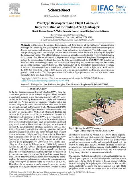 Pdf Prototype Development And Flight Controller Implementation Of The Sliding Arm Quadcopter