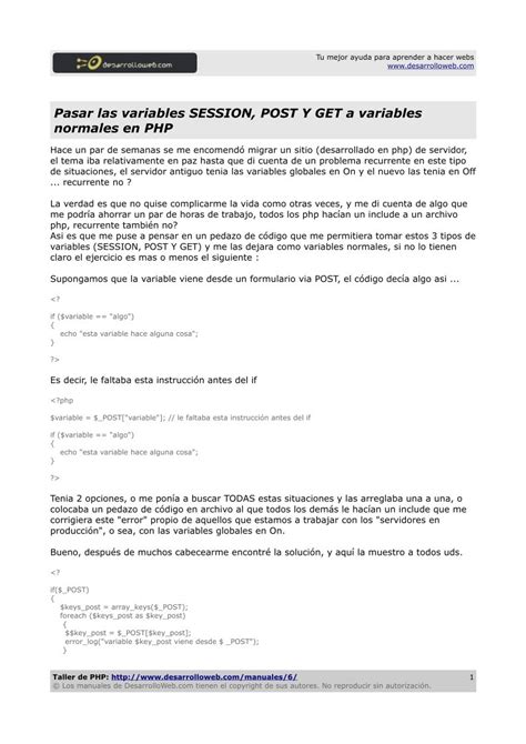 pdf de programación pasar las variables session post y get a