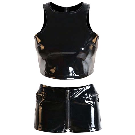 Sexy Pvc Wet Look Crop Top And Short Set N12789