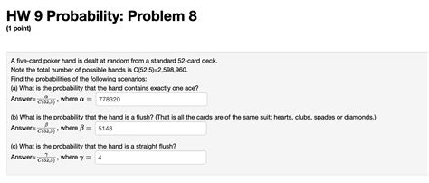 Solved HW Probability Problem Point A Five Card Chegg Com