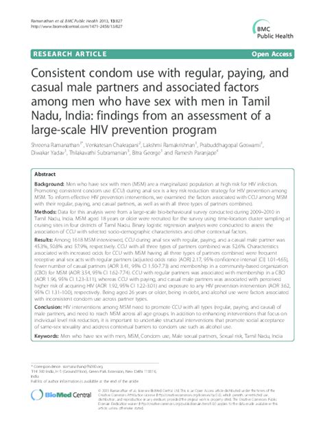 Pdf Consistent Condom Use With Regular Paying And Casual Male Partners And Associated