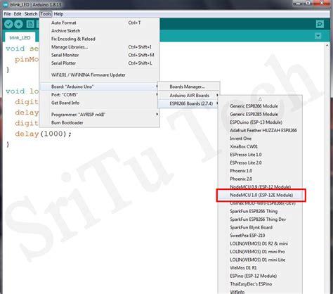 Nodemcu Arduino Ide Setup And Led Blink Sritu Hobby