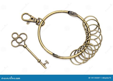 Brass Key Ring With Antique Key Stock Image Image Of Golden Concept