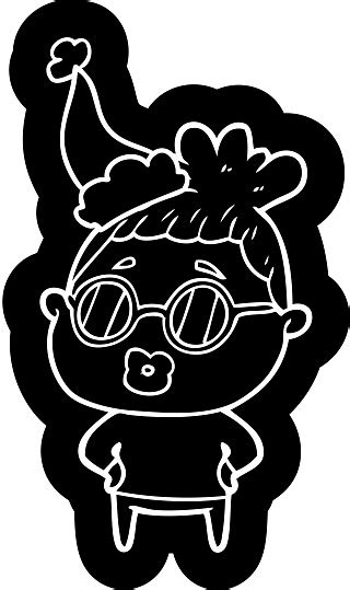 산타 모자를 쓰고 안경을 쓴 사서 여성의 기발한 만화 아이콘 낙서 드로잉에 대한 스톡 벡터 아트 및 기타 이미지 낙서 드로잉