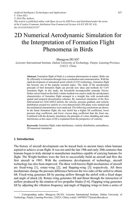 PDF D Numerical Aerodynamic Simulation For The Interpretation Of Formation Flight Phenomena