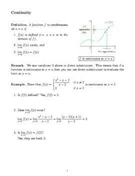 Continuity Differential Calculus 1 Lecture Lesson Notes TPT