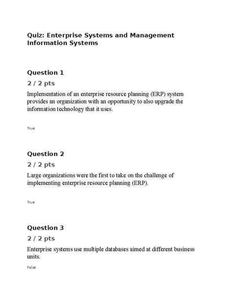 Quiz Enterprise Systems And Management Information Systems Quiz