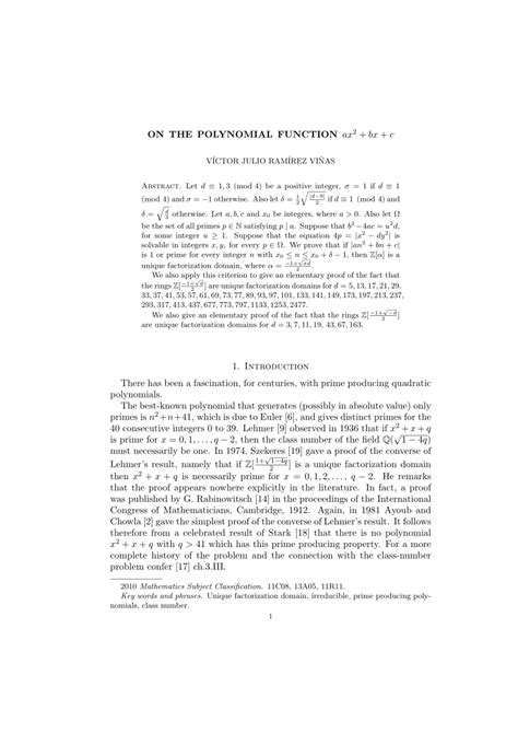 Pdf On The Polynomial Function Ax2 Bx C