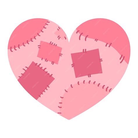 Corazón Con Parches Corazón Curado Y Reparado Con Puntos De Sutura