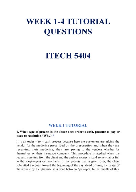 Week 1 Week 4 Tutorial Itech 5404 Week 1 4 Tutorial Questions Itech 5404 Week 1 Tutorial 1
