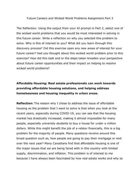 Future Careers And Wicked World Problems Assignment Part 3 Write A