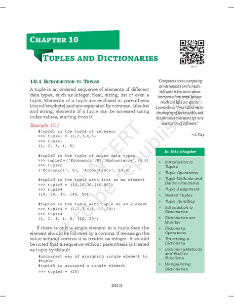 Tuples And Dictionary 10 I Ntroduction To T Uples A Tuple Is An