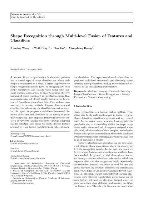Pdf Shape Recognition Through Multi Level Fusion Of Features And Classifiers