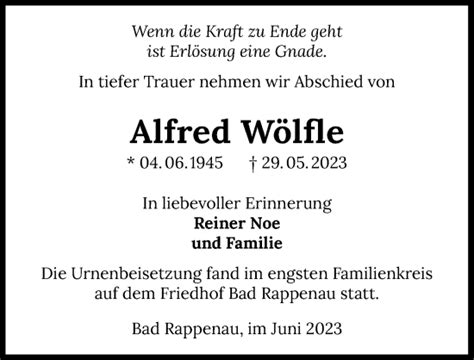 Traueranzeigen Von Alfred Wölfle Trauerundgedenken De