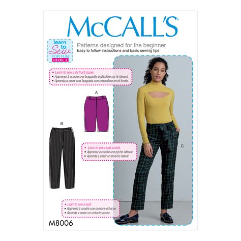 Mccalls 8006 Misses Shorts Pants And Sash