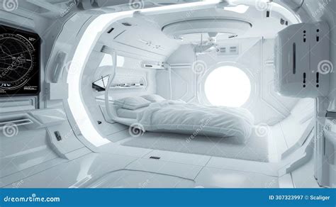 Inside Futuristic Spaceship Cockpit Modern Cabin With Monitors And Dashboard Interior Of