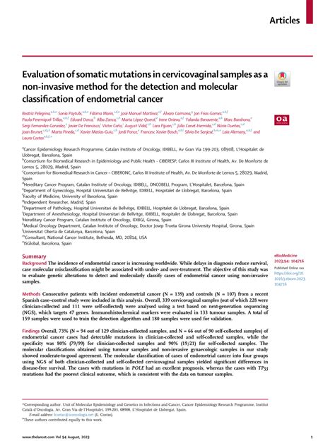 Pdf Evaluation Of Somatic Mutations In Cervicovaginal Samples As A